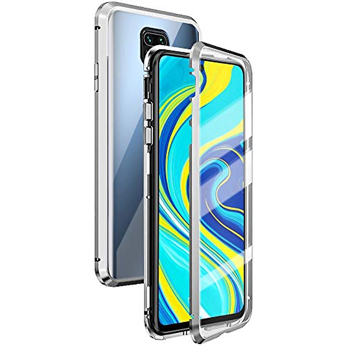 EabHulie Redmi Note 9 Pro Case, 360° Full Body Transparent Tempered Glass with Magnetic Adsorption Metal Bumper Case Cover for Xiaomi Redmi Note 9S / 9 Pro / 9 Pro Max Silver