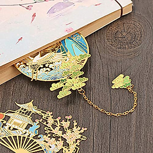 SDUSEIO 2 Pieces Chinese Style Bookmark Creative Metal Hollow Brass Bookmark Vintage Exquisite Gift Bookmark with Metal Pendant for Birthday Present