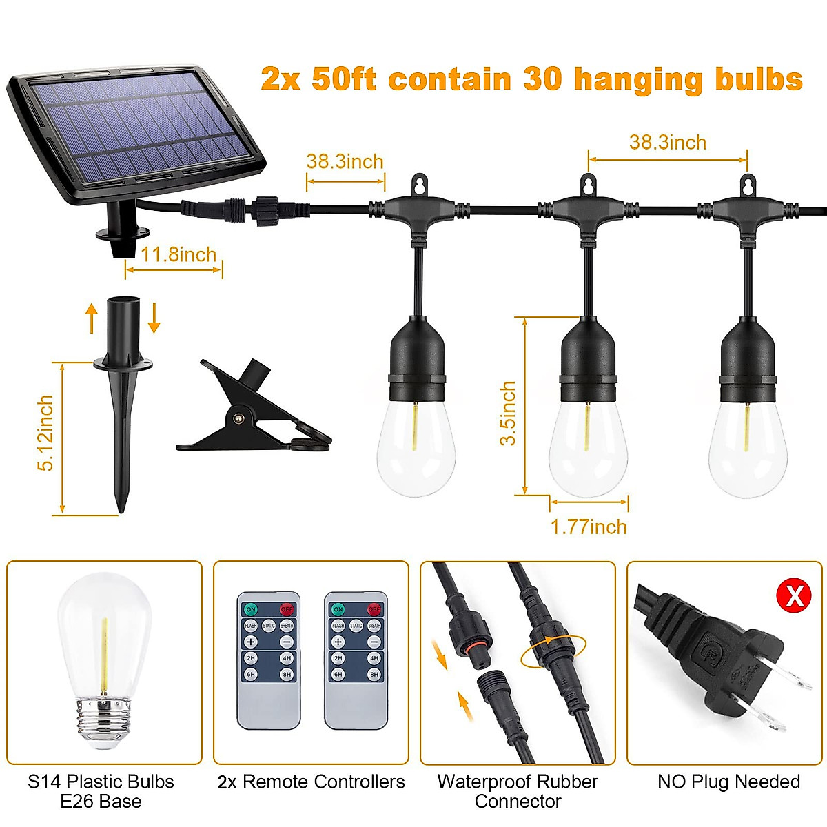IPStank Solar String Lights Remote Control, 100FT Dimmable Outdoor String Lights, 32 Shatterproof Solar Patio Lights, Ambience On Your Garden Backyard