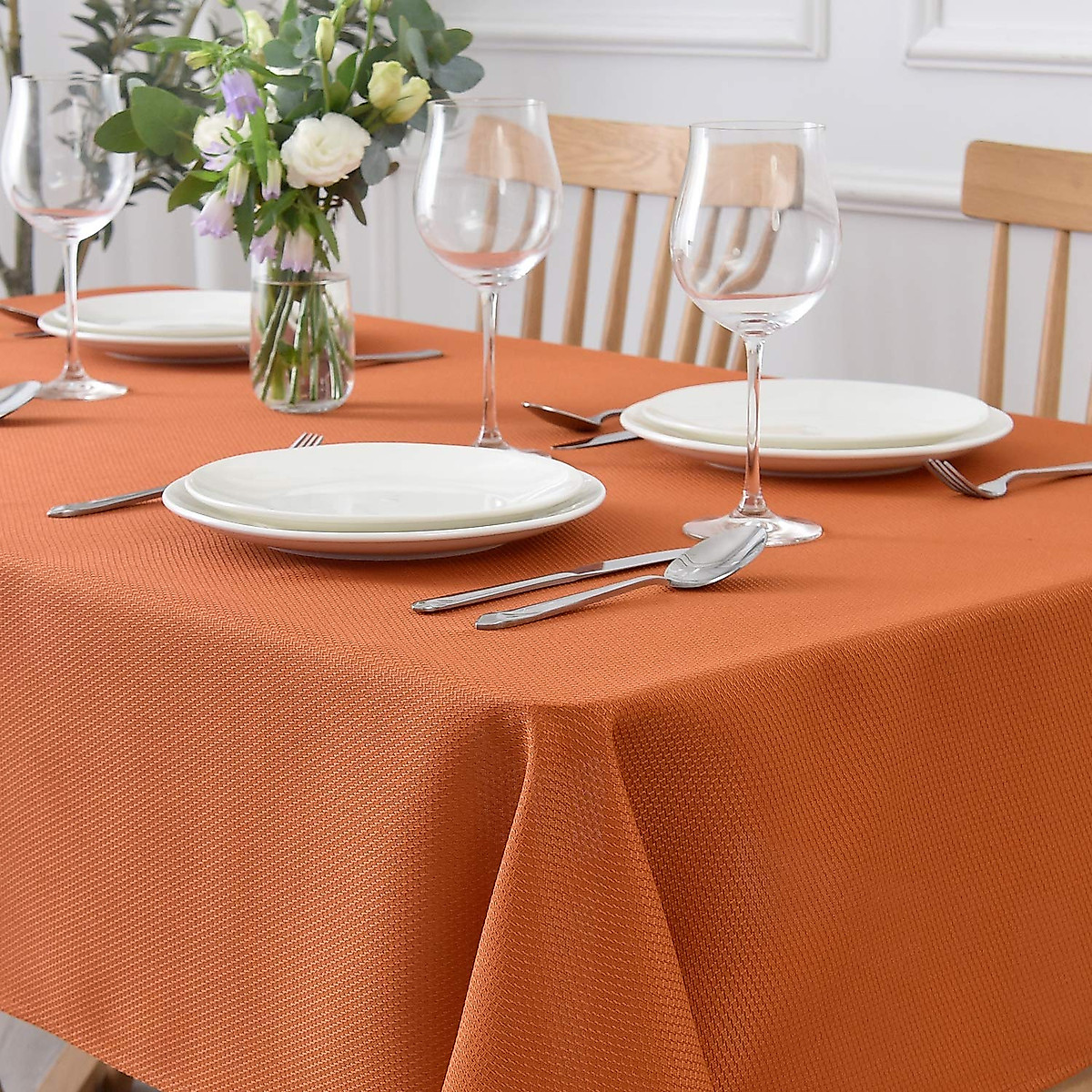 maxmill Rectangle Textured Tablecloth Waterproof Spillproof Wrinkle Free Table Cloth, Kitchen Dining Tabletop Thanksgiving Decoration, Table Cover for Outdoor and Indoor, 52 x 70 Inch, Rust
