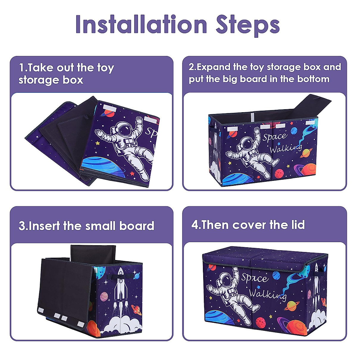 Toy Box Chest with Flip-Top Lid for Kids, Large Collapsible Oxford Toy Storage Box with Handles for Boys Girls, Waterproof Sturdy Dustproof Toy Box for Bedroom Playroom, 25.5×11.8×15.7 Inch