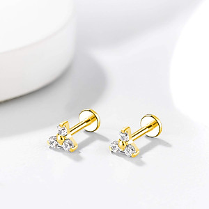 KaseStyle G23 Titanium Labret Studs 16G Lip Studs Earring Piercing Internally Threaded CZ Top Labret Monroe Helix Cartilage Tragus Piercing Studs-8mm 2 pairs gold triple&round CZ