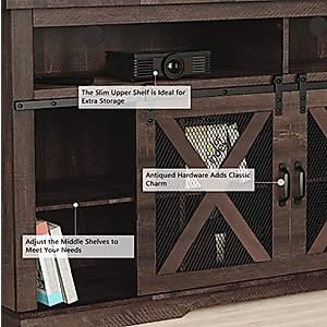 Xilingol Farmhouse Style TV Stand for 65+ Inch TVs, Tall Entertainment Center with Barn Door, Television Cabinets & Storage Shelves, 65 Inch TV Stands for Living Room, Grey