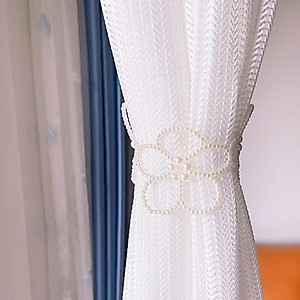 WAYUTO 2 Pack Magnetic Curtain Tiebacks Pearl White Floral Tie Backs for Curtains Drapes Window Flower Curtain Buckle Strap Fancy Cute Creative Elegant for Home Office Bedroom Decorative