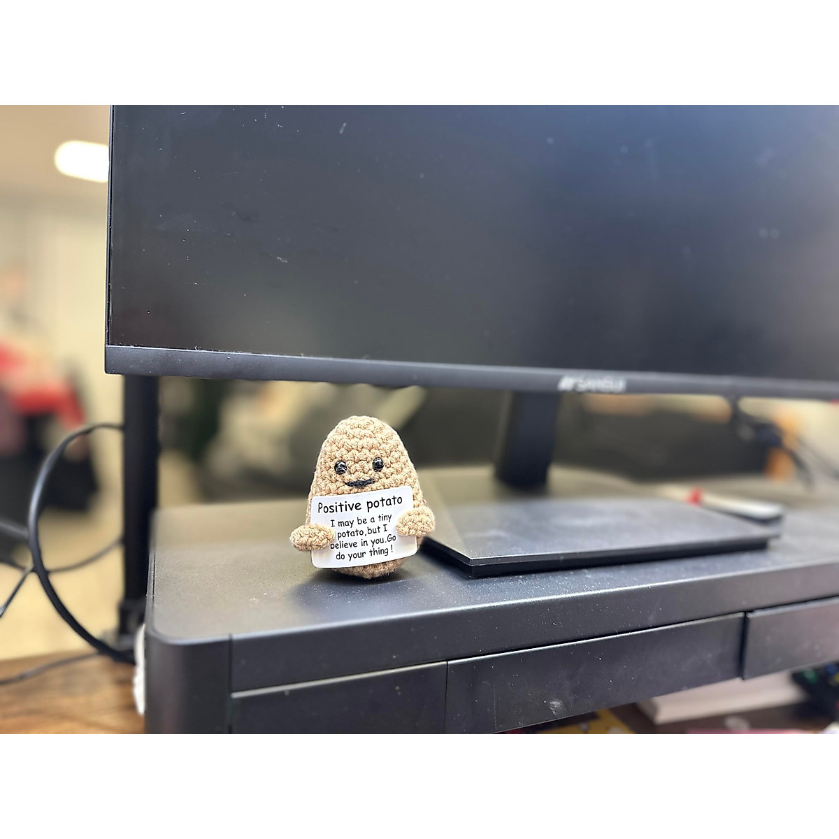 Positive Potato Knitted - 1 Pack Potato Crochet Dolls Toys, Christmas Thanksgiving Birthday Cheer Up Gifts Funny Cute Mini Home Office Decor for Women Girls Friends Guys