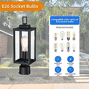 WISBEAM Outdoor Post Light, Pole Lantern, E26 Base 60W Max, Metal Housing Plus Glass, ETL Qualified, Bulbs not Included