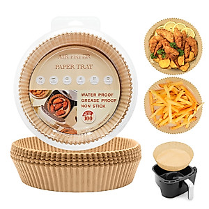 FLUXZY Air Fryer Paper Tray – 100 Pack – 7.9 inches Disposable Air Fryer Parchment Paper Baskets – Round – Non-Stick – Greaseproof – Waterproof - Instant Pot – Recycled Pure Wood Pulp