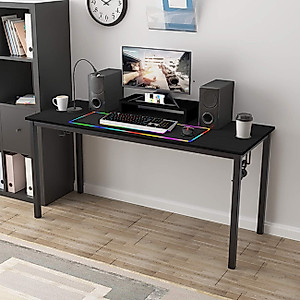 SogesHome 60 inch Desk Computer Desks Gaming Desk Long Desk Writing Table Home Office Workstation with RGB Mouse Pad, Headset Hooks and Cup Slot, Black, NSDUS-AC14CB-Pro-E1-152.4