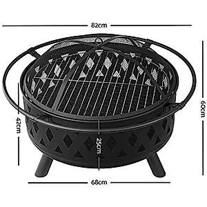 LEAYAN Garden Fire Pit Grill Bowl Grill Barbecue Rack Fire Pit Bowl, Outdoor Metal Firepit,BBQ Grill Fire with Grille, Sticks for Fire Pit, Fire Pit with Cover BBQ Cooking for Camping Backyard