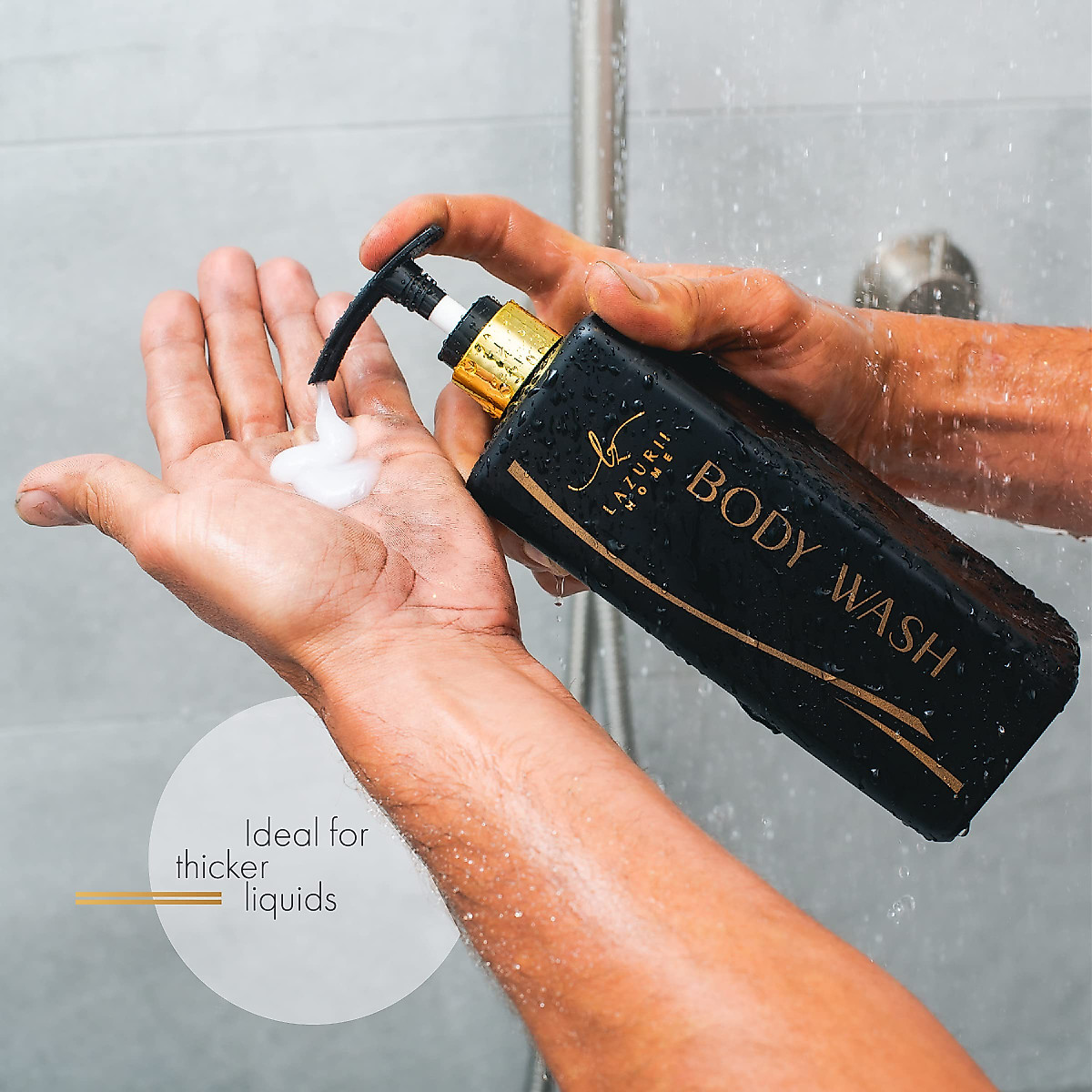 Shampoo and Conditioner Dispenser (Black, Set of 3, 25oz) - Empty Pump Bottles for Bathroom - Refillable Shampoo Conditioner Body Wash Dispensers – Shower Soap Bottle with Pump – Permanent Labels