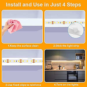 8 PCS Under Cabinet Lights Kit, 2700K Warm White Under Cabinet Lighting, Bright Flexible Pre-cut Led Strip Lights with Remote and Adapter, Dimmable Timing for Kitchen Cabinet, Counter, Shelf, Showcase