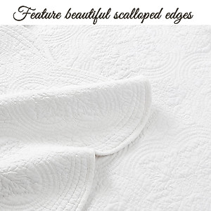 Cozy Line Home Fashions Victorian Medallion Solid White Embossed 100% Cotton Bedding Quilt Set,Reversible Bedspread, Coverlet (Blantyre - White, King - 3 Piece)