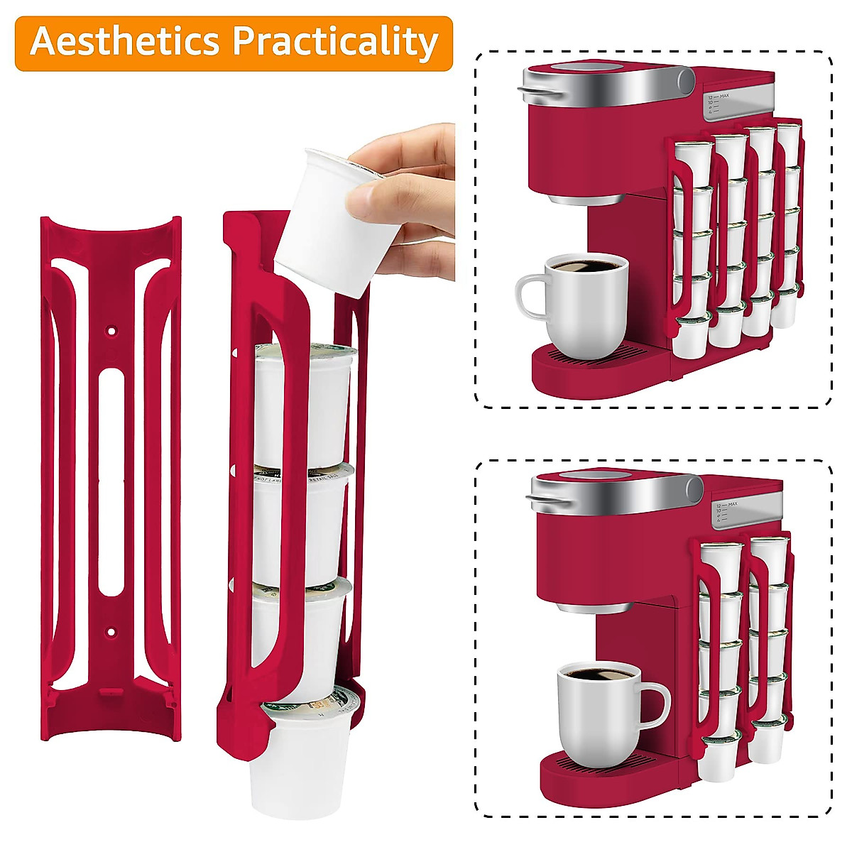 YEMOTTS K Cup Holder for Keurig: Coffee Pod Holder for K-cups - Side Mount K Cup Storage for Small Space - 2 Rows for 10 Kcups Black