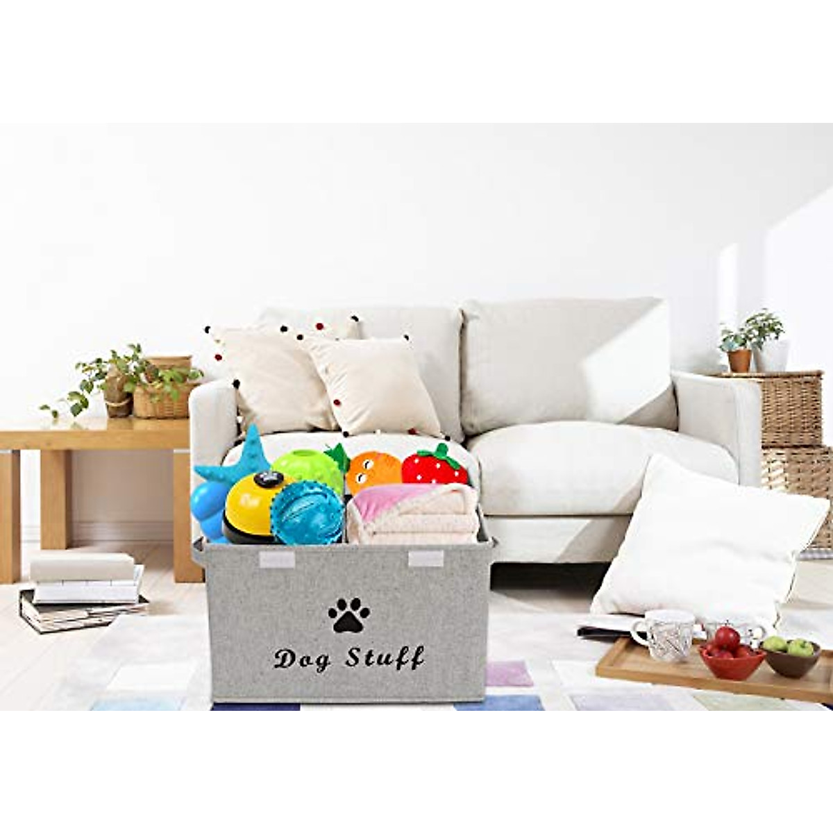 Xbopetda Linen Fabric Box with lid and Handles Foldable Dog Storage Cubes Box,Great for Dog Apparel & Accessories-Striped Gray