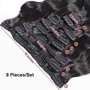 Kislemon Clip in Hair Extensions #1B Natural 10A Body Wave 100% Unprocessed Virgin Human Hair Cheap 8 Pieces/Lot 125g with 16 Clips(26 Inch)