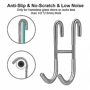 Haitis 2 Pack Over Shower Glass Door Hooks, Polished Silver, SUS 304 Stainless Steel Rack Hooks, Bathroom Frameless Drilling-Free Hanger, for Bathing Suits, Robe, Towel, Squeegee, Loofah, Shaver