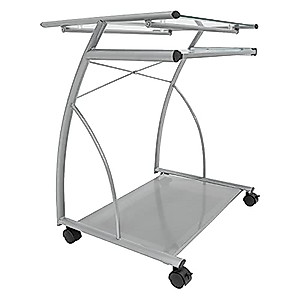 Calico Designs 50101 L-Shaped Computer Cart with Clear Glass, Silver