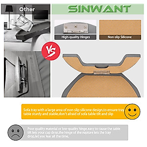 SINWANT Couch Arm Table, Bamboo Round Sofa Clip Tray Table with 360° Rotating Phone Holder,Sofa Arm Tray for Arm Chair Table, Folding Snack Eating Drink Tables