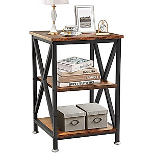End Tables with Storage Shelf, 12" D x 16" W x 24" H, 3-Tier Side Table, End Tables Living Room Farmhouse, X-Shaped Night Stands for Bedrooms Bedside Tables