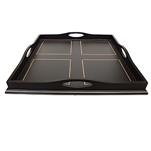 Mountain Woods Antique Black Square Breakfast Coffee Table Wooden Serving Tray for Ottoman with Handles - 23"x 23" x 2.5"