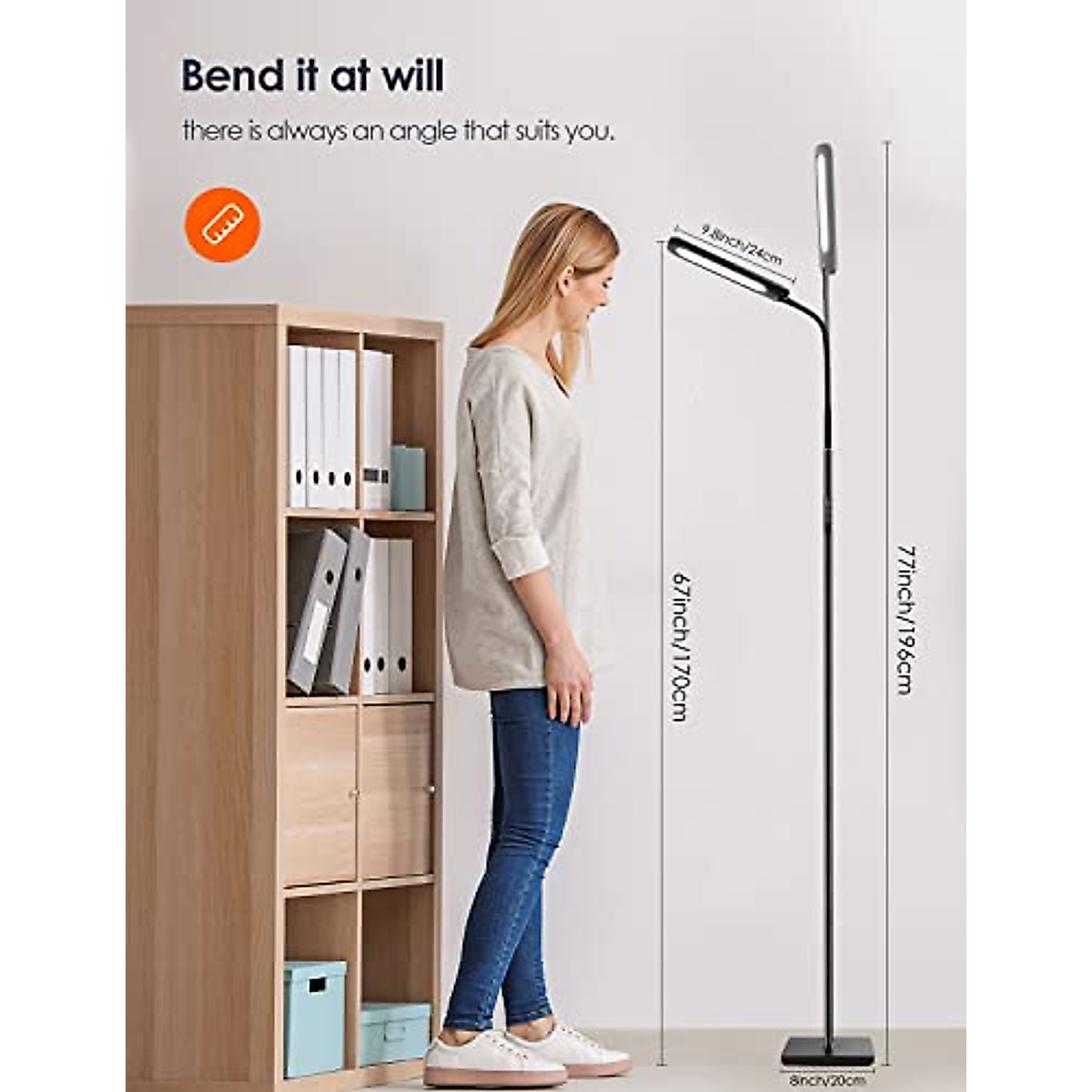 ALongDeng LED Floor Lamp, Dimmable Floor Lamps with Remote, Adjustable 3000K-6500K Colors & 5 Brightness Levels Standing Lamp, Adjustable Height Flexible Gooseneck, for Living Room, Bedroom, Office