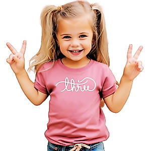 Olive Loves Girls Cursive Three Shirt for Toddler Girls 3rd Birthday Outfit Mauve Shirt