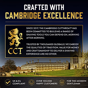 The Cambridge Cut Throat® Luxury Missanda Hardwood and Stainless Steel Men's Shaving Brush for Soap, Foam or Cream with Premium Synthetic Silvertip Vegan Friendly Badger Bristles Male Grooming Present