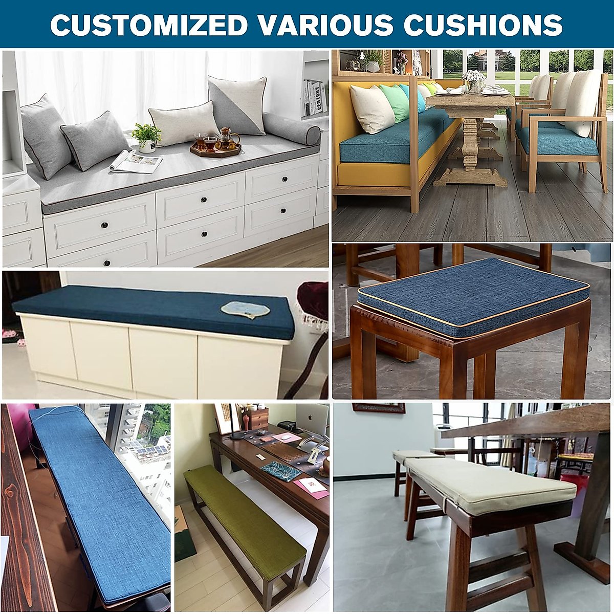 SXROMDA Customize Bench Cushion, Furniture Cushion, High Density Memory Foam, Linen Washable, Non-Slip Bench Pad for Shoe Bench Rack, Window, Piano, Dining (Custom Size, Dark Coffee)