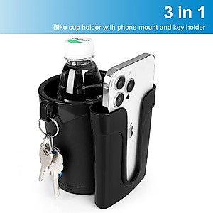 Accmor 3-in-1 Bike Cup Holder with Cell Phone Keys Holder, Bike Water Bottle Holders, Universal Bar Drink Cup Can Holder for Bicycles, Motorcycles, Scooters, Black