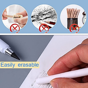 6 Sets Forever Pencils, Infinity Magic Pencils with Eraser, Cute Inkless Everlasting Pencil for Kids Writing, Sketching, Drawing. (6 Pencils + 6 Erasers + 6 Replacement Pencil Tips)