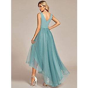 Ever-Pretty Women's Simple A-line Beads Tulle Deep V-Neck Homecoming Dress with Beaded Dusty Blue US8
