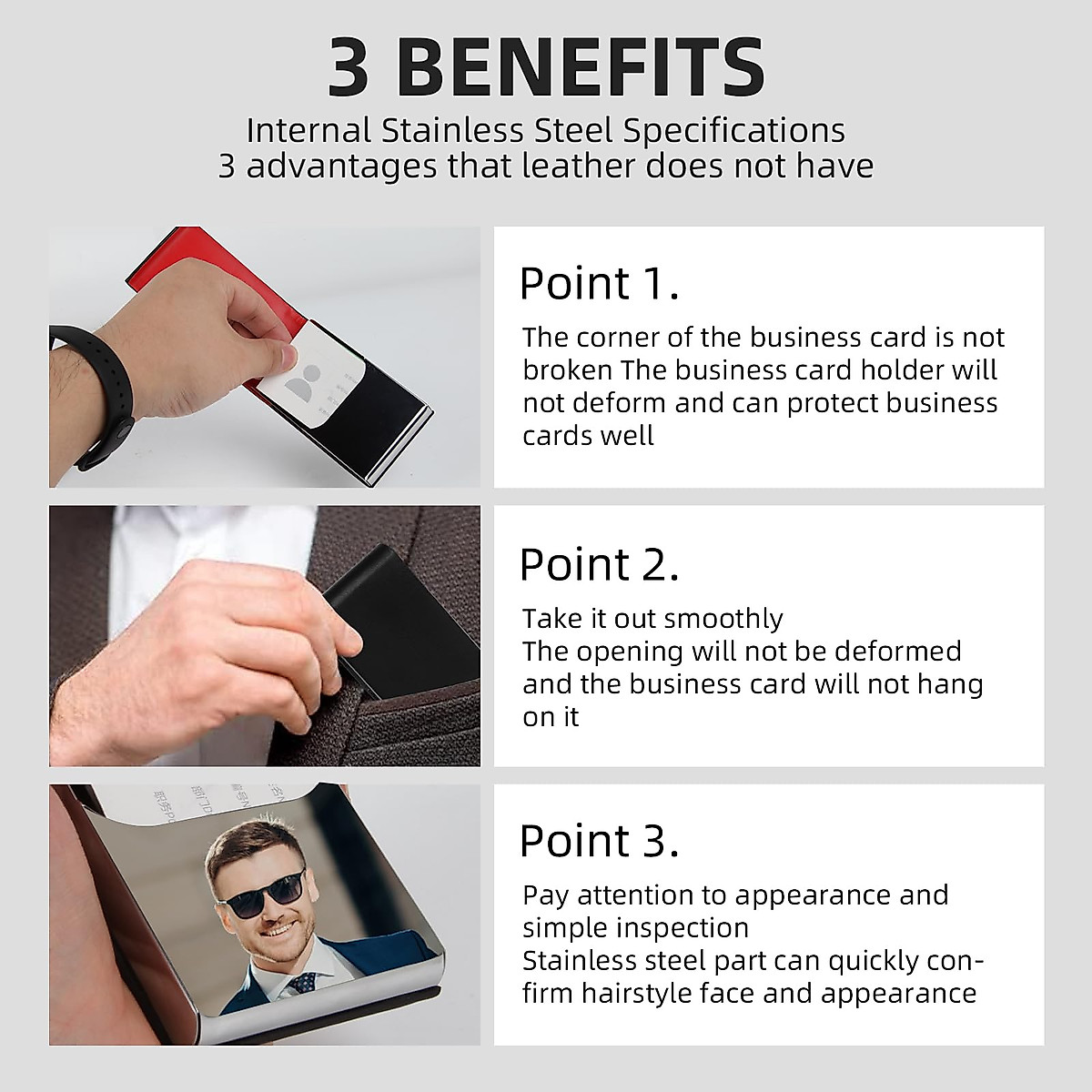 Business Card Holder-Stainless Steel Leather Card Holder, Card Holder for Women & Men, Professional Bussin Card Holder, Touch Magnetic Case, Suitable for Note Card, Business Card, Credit Card (Black)