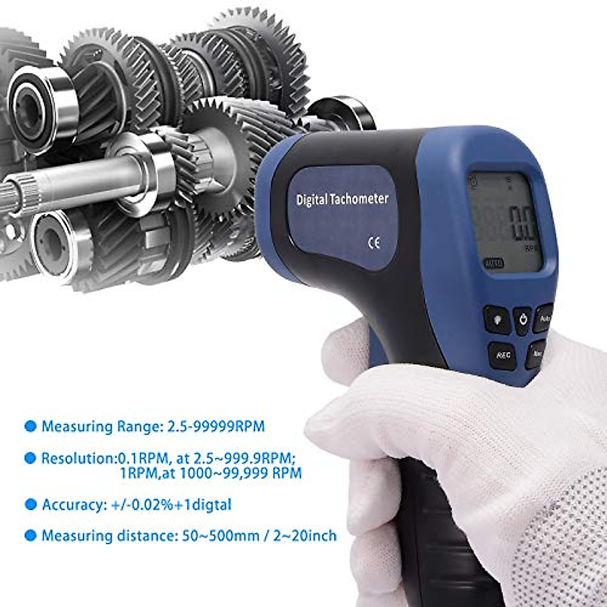 EHDIS Digital Handle Tachometer RPM Meter Non Contact Photo LCD Tachometer RPM Reader Gauge Speed Tach Meter