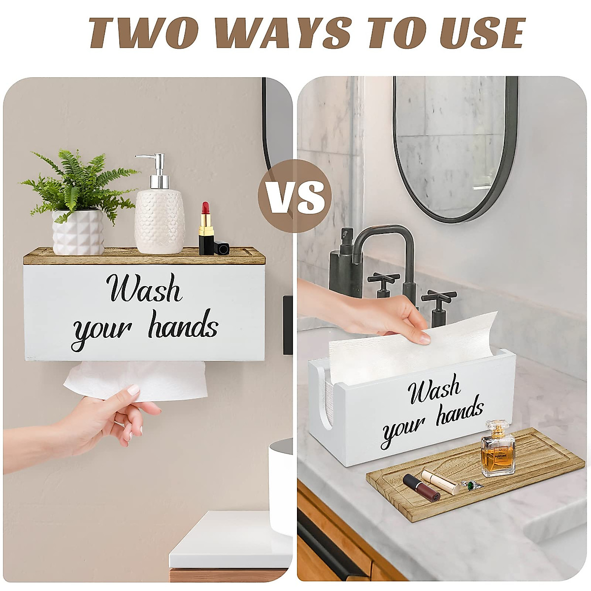 PICKKROSS Solid Wood Paper Towel Dispenser Wall Mount, Commercial Paper Towel Holder with Lid Countertop, C-Fold, Z-Fold, Trifold Paper Towel Dispenser Hand Towel Holder for Bathroom and Kitchen