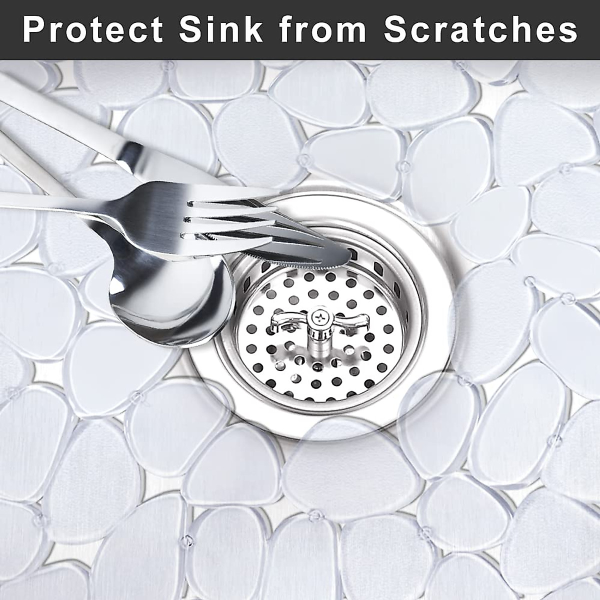 Yolife Pebble Sink Mats for Stainless Steel Sink, PVC Sink Saddle Protectors Kitchen Sink Mat for Porcelain Sink, Dishes and Glassware (Clear, 2 Pack)