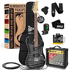 Pyle Electric Guitar Kit with Amp, Full Size Instrument with Humbucker Pickups, Guitarra Electrica Amplifier and Beginner Bundle Accessories, 39" Legacy Black