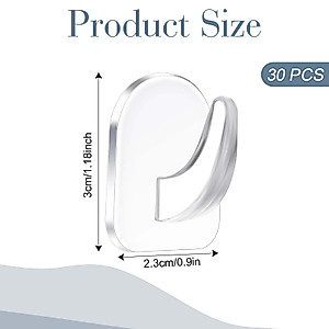 Molain 30 Pack Clear Adhesive Hooks for Hanging, Transparent Reusable Heavy Dut Acrylic Adhesive Hooks with Traceless Stickers Drill-Free Wall Hooks for Kitchen Bathroom Bedroom Office