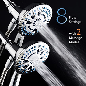 Magneton by AquaCare High-Pressure 8-mode Handheld Shower Head with Magnetic Guidance Docking System - 2 Magnetic Brackets, 5 inch Face, Hygienic Jets, 6 ft. Stainless Steel Hose/All Chrome Finish