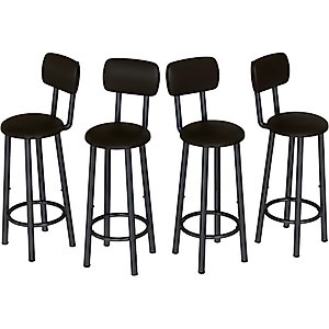 DKLGG Bar Stools, Set of 4 Bar Chairs, Tall Bar Stools with Backrest, PU Upholstered Breakfast Stools Armless Dining Chairs for Kitchen Island Pub Living Room
