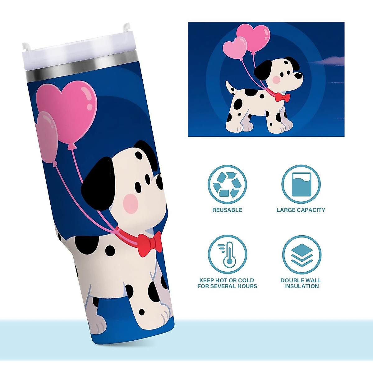 Nexawaveo Stainless Steel Tumbler with Handle and Straw Charming Puppy Bluesky Fits in Standard Cup Holder Iced Coffee Cups for Smoothie Cocktail Beer Soda Fruit Juice