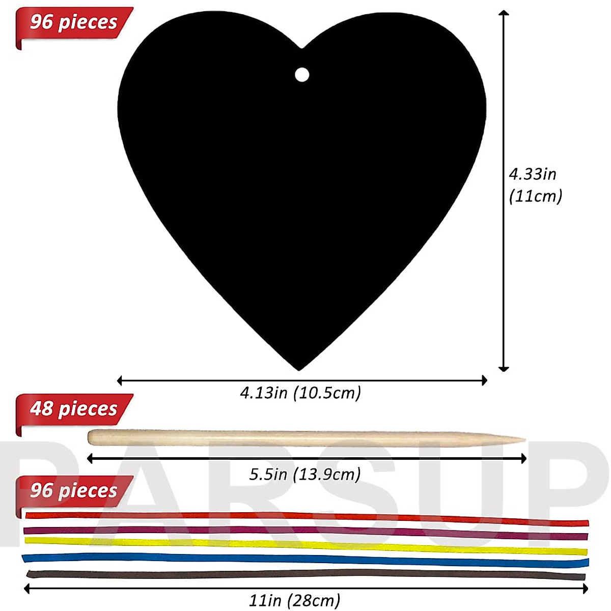 Valentines Day Scratch Paper 96 Pieces Art Rainbow Heart-shaped Scratch Craft Art with Wooden Styluses and Ribbons for Kids Decorative Arts and Crafts Valentine's Day Wedding