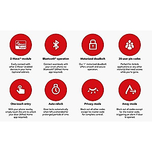 Alfred DB2-B Smart Door Lock Deadbolt Touchscreen Keypad, Pin Code + Key Entry + Bluetooth, Up to 20 Pin Codes (Chrome)