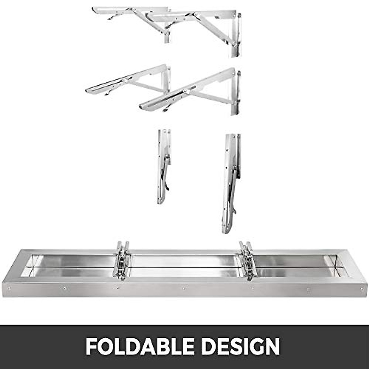 Happybuy Concession Shelf 48L x 12W Inch Stainless Steel Drop Down Folding Serving Food Shelf Stand Serving for Concession Trailer Serving Window