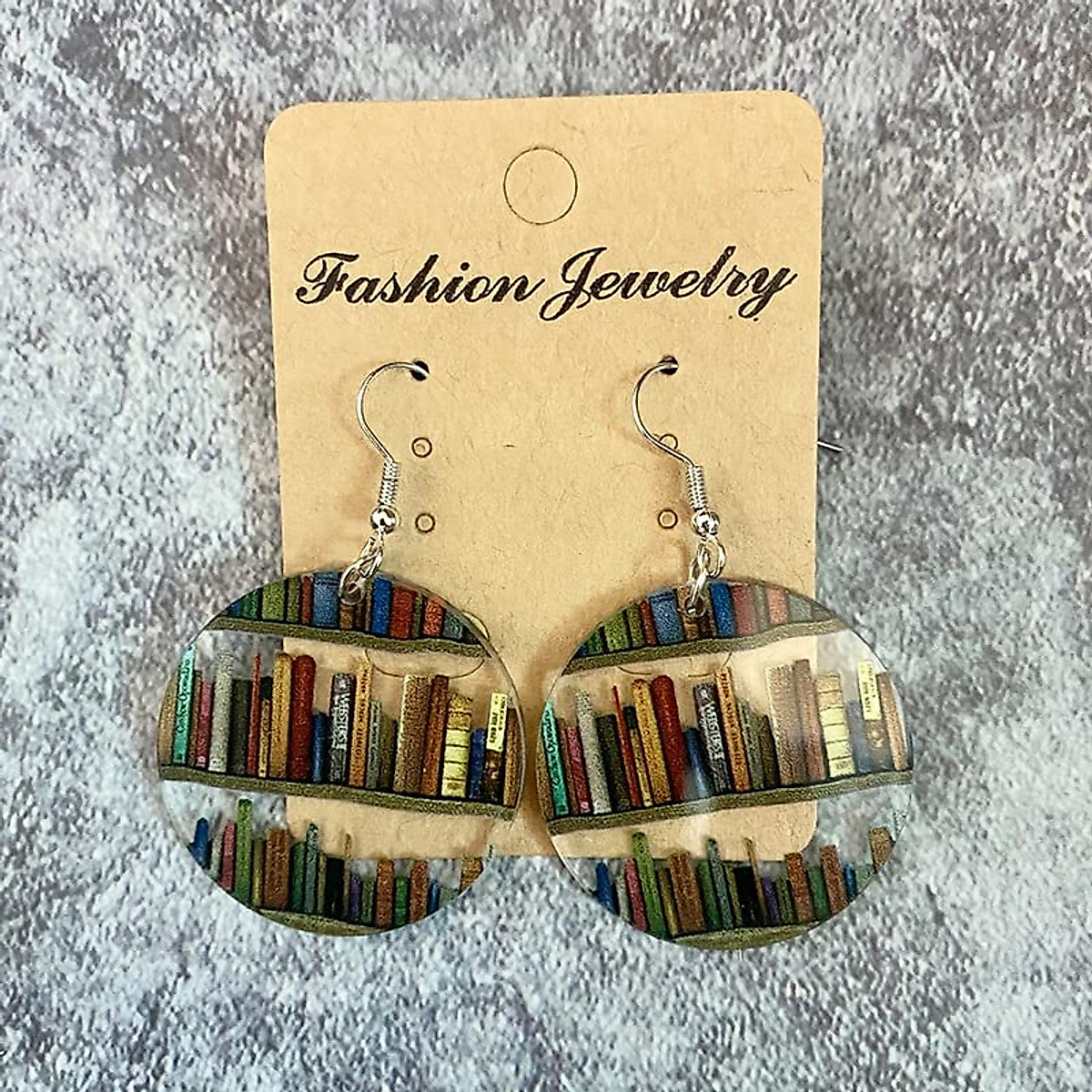 Acrylic Bookcase Dangle Drop Earrings for Book Lovers Teachers Gift-Round C