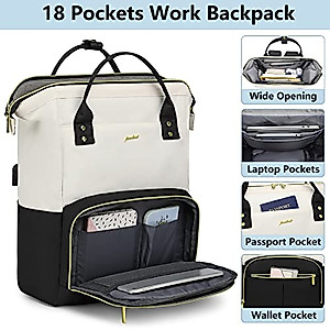 Focdod Laptop Backpack Women Work Bag - 15.6 inch with Laptop Compartment Waterproof Professional Travel Backpack Purse with USB Charger for College Teacher Nurse Business Women