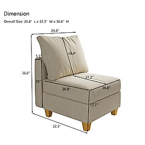 EASE MOOSE Modular Sectional Sofa Middle Seat Module, Linen Fabric Armless Middle Module for Modular Sofa Sectional Couch with Storage Beige