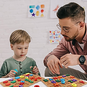 Puzzles for Toddlers, 2 Pack Wooden ABC Alphabet Number Shape Puzzles Toddler Learning Puzzles Toys Ages 1-3, Preschool Educational Toys Gift for Kids Boys Girls 2-4 Years Old