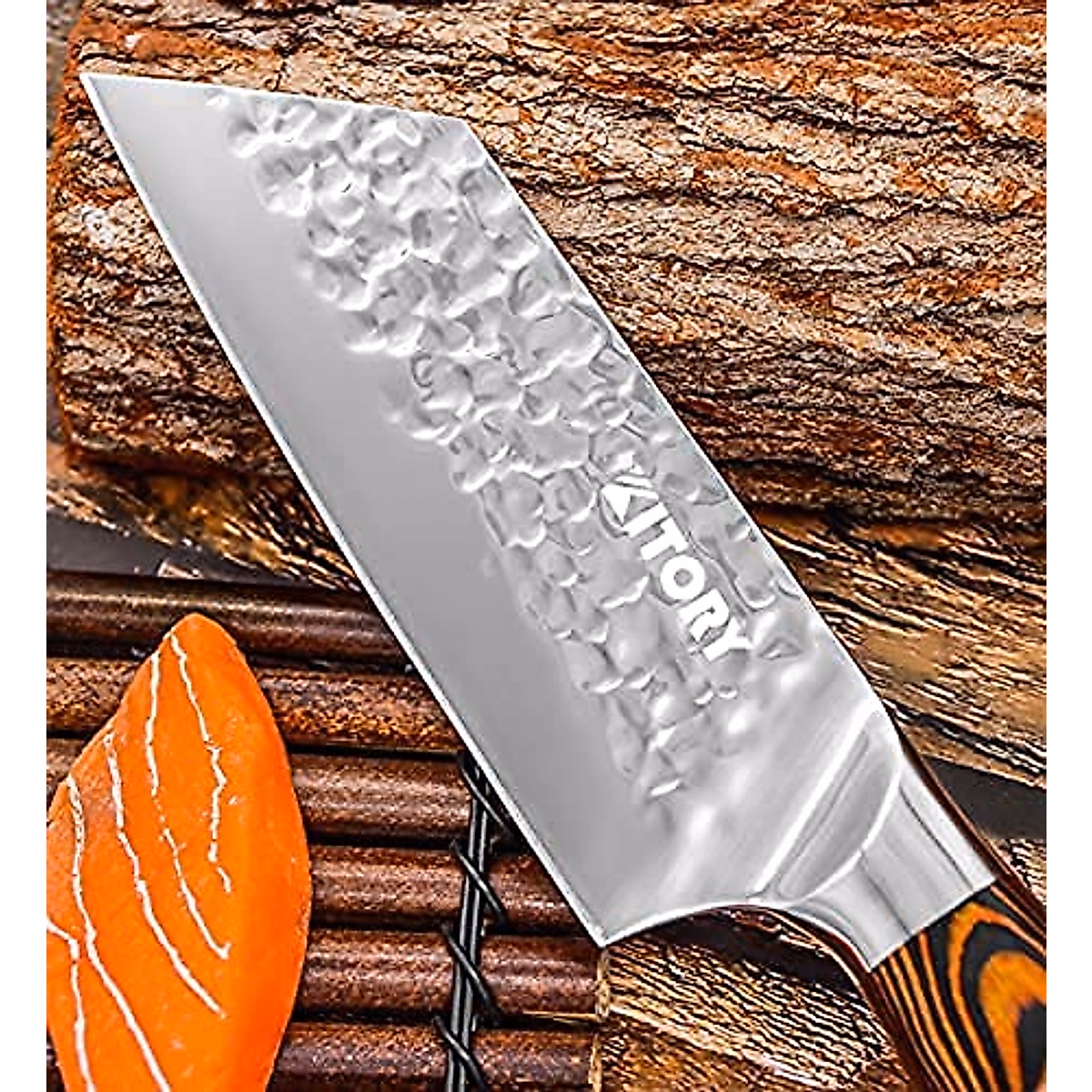 Kitory Kiritsuke Chef Knife 5.5", Small Japanese Kitchen Knives, HC German Stainless Steel, Hammered Finish Blade, Pakkawood Handle Cooking Cutlery 2025 Gifts for Home&Restaurant