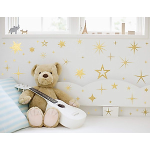 Mozamy Creative Sparkle Star Decals (147 Count) - Gold Star Decals for Bedroom, Removable Peel and Stick, Vintage Gold