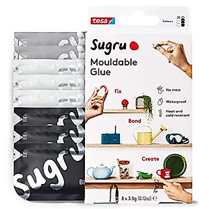 Sugru by Tesa - Moldable Multi-Purpose, Silicone Adhesive Glue - for Creative Fixing, Repairing, Pasting & Personalizing - Outdoor & Indoor Home DIY Projects - 8 Pack - Black, White & Gray (3.5g/ea)